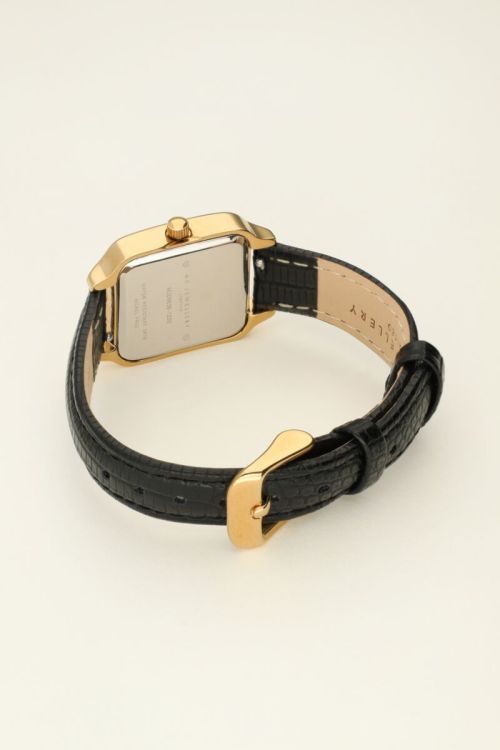 Square watch with black leather strap | My Jewellery