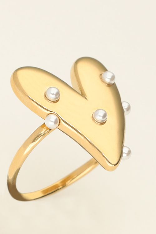 Statement ring met groot hart en parels | My Jewellery