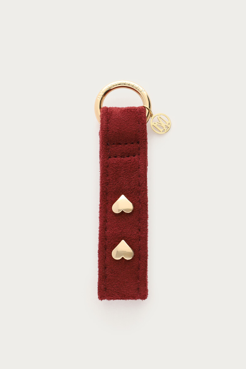 Burgundy key ring in suede look with hearts | My Jewellery
