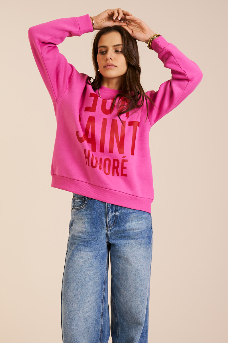 Pink sweatshirt with red print "Rue saint honoré" | My Jewellery